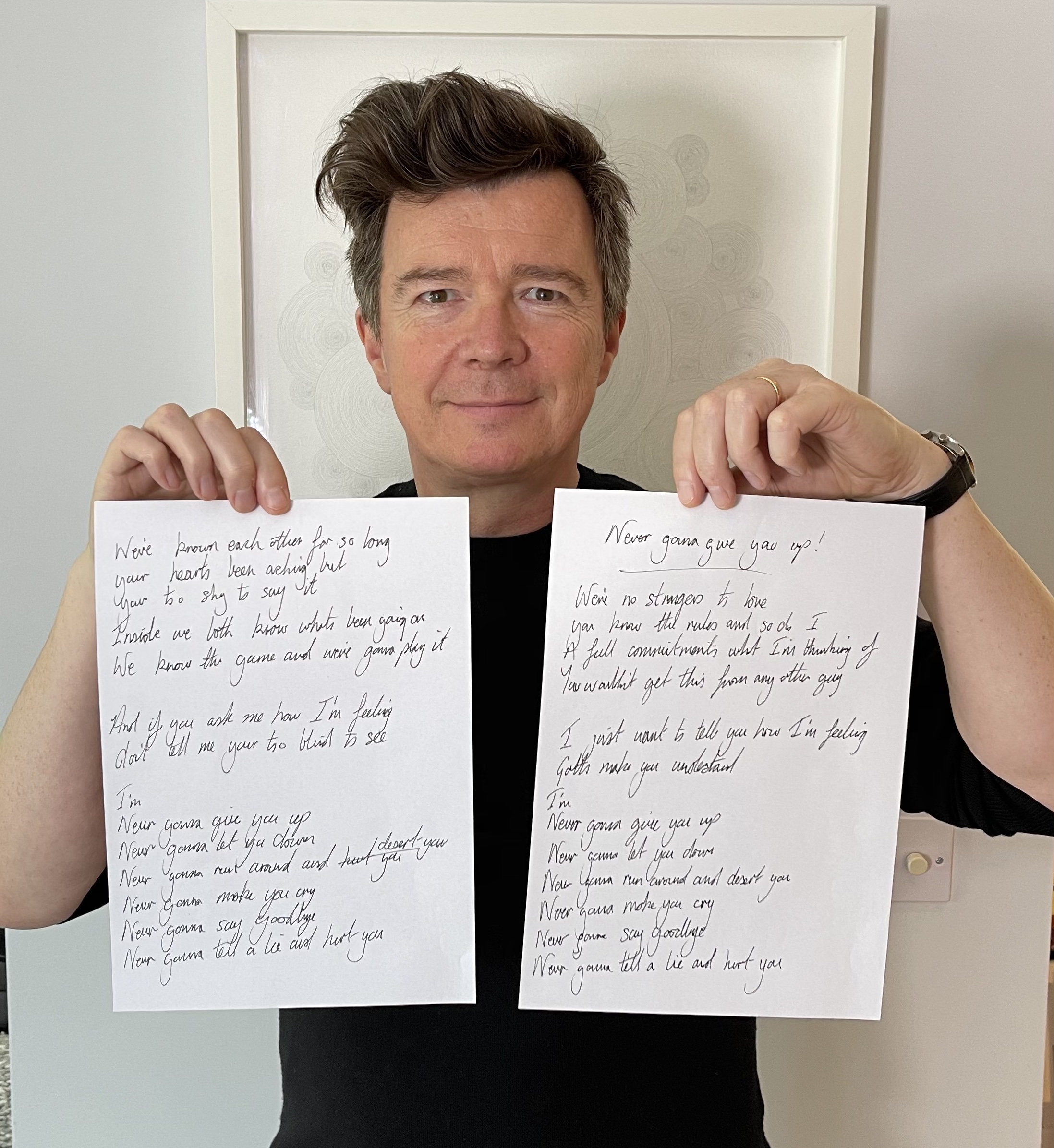 Win Rick Astley handwritten lyrics + signed canvas - a Music ...