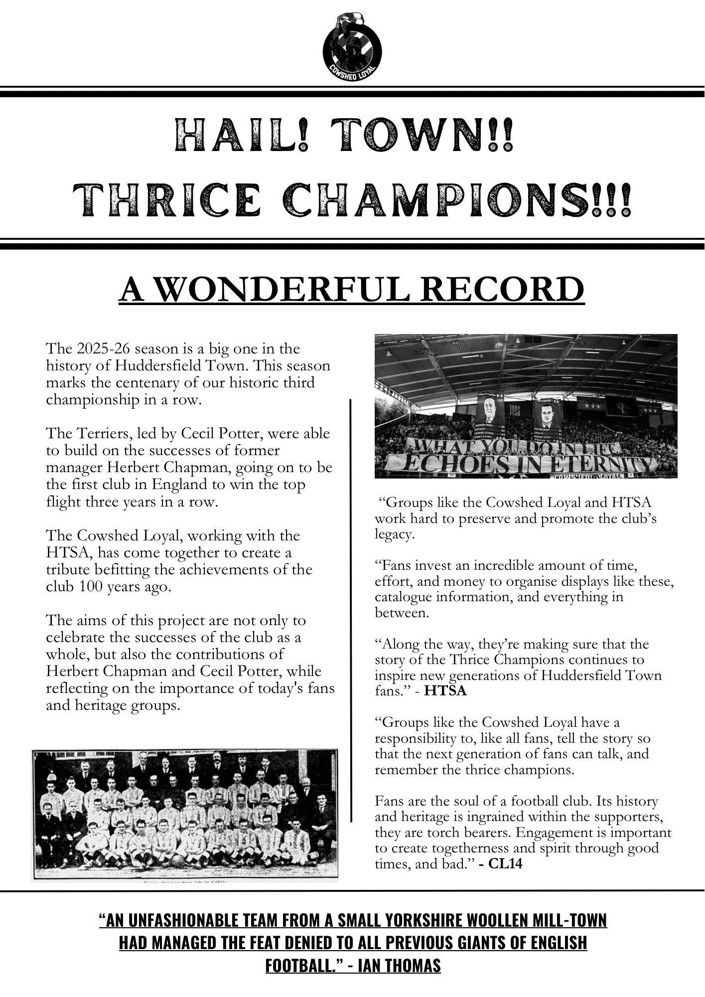 Cowshed Loyal: Thrice Champions TIFO - a Community crowdfunding project ...