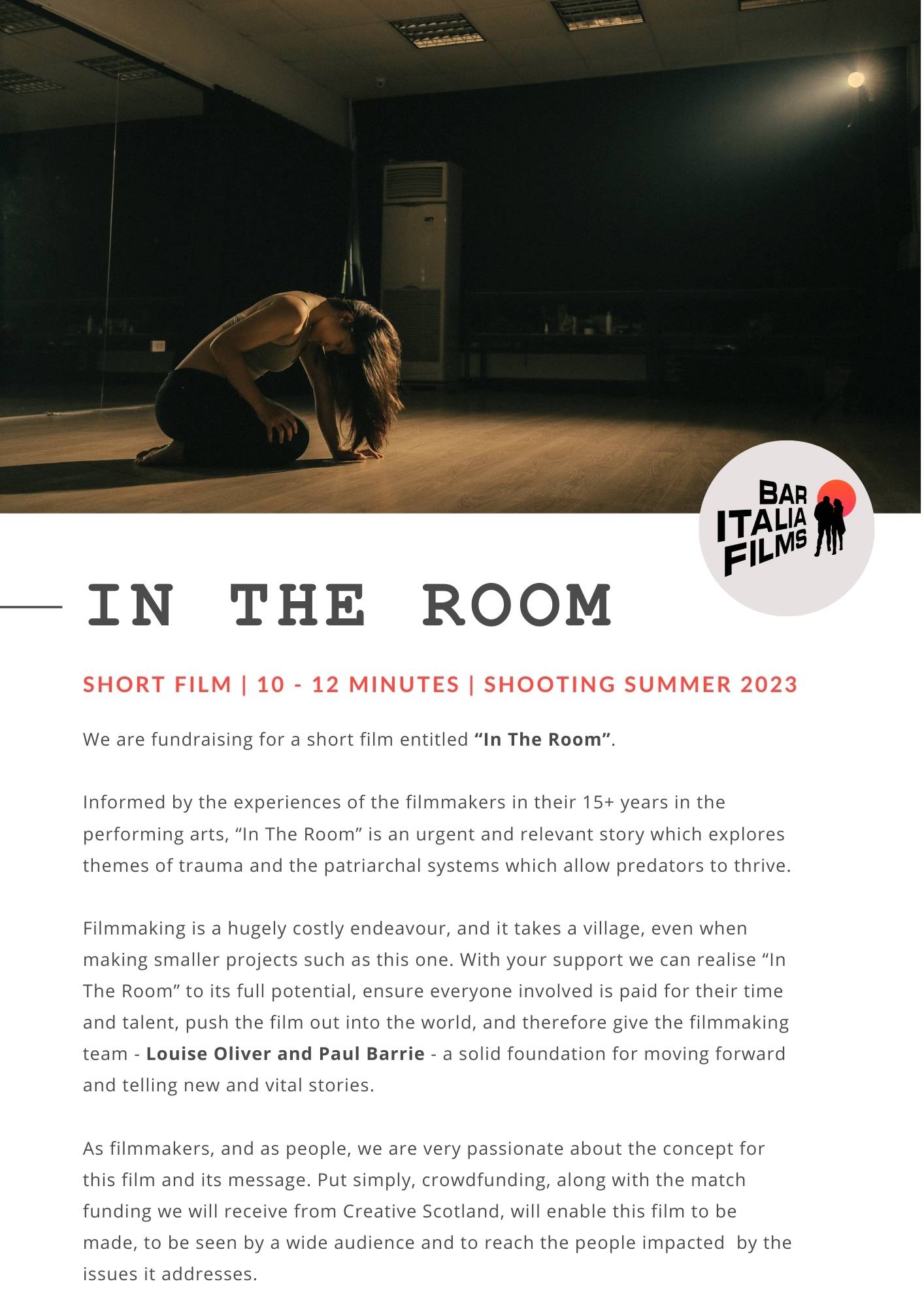 In The Room - Short Film - a Creative & Arts crowdfunding project in Glasgow by Bar Italia Films